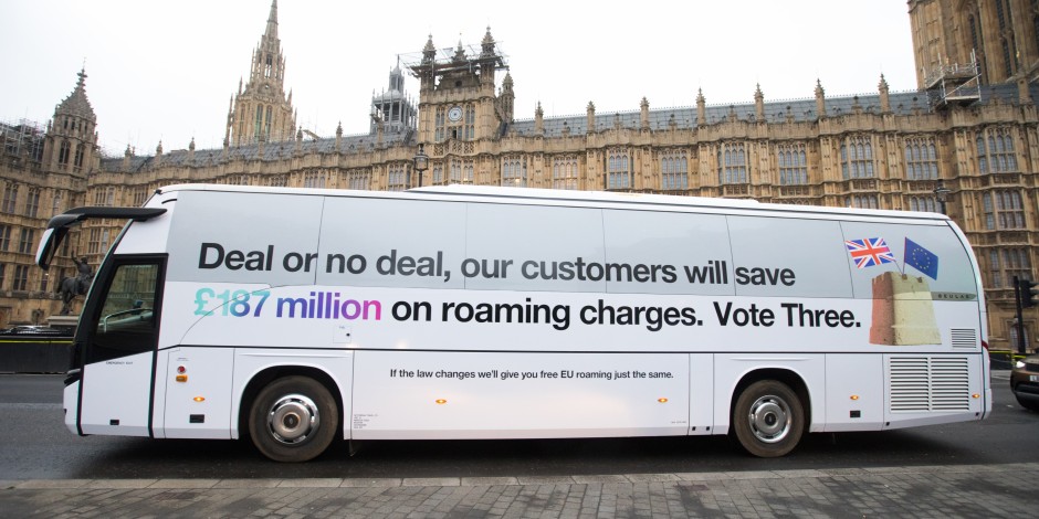 Three charters a provocative Brexit bus to warn of potential roaming ...